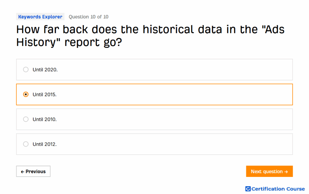How far back does the historical data in the "Ads History" r