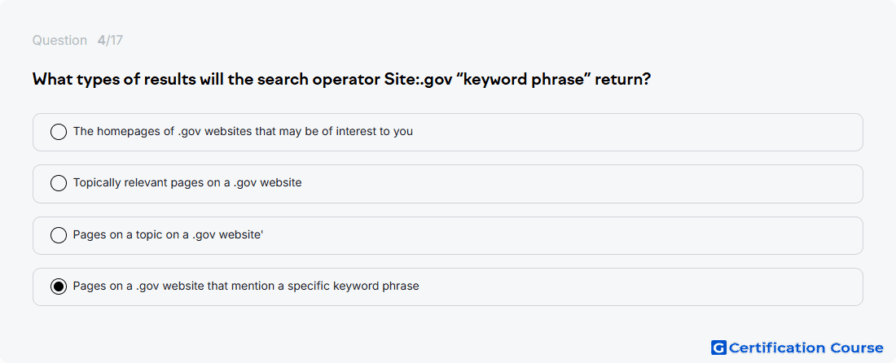 What types of results will the search operator Site:.gov “ke