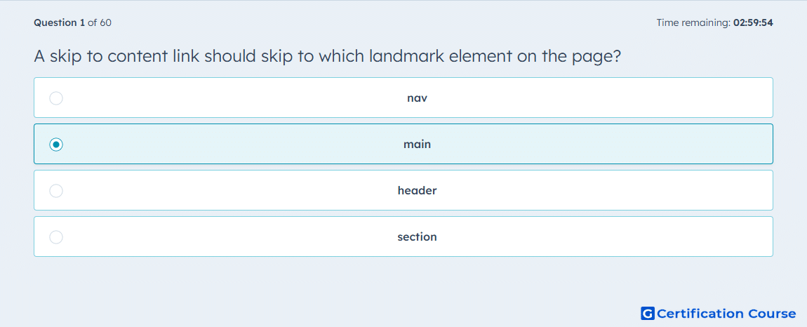 A skip to content link should skip to which landmark element