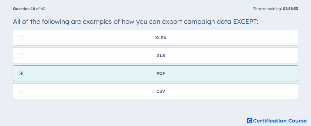 All of the following are examples of how you can export camp