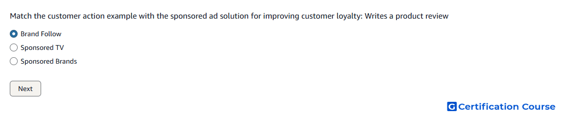 Match the customer action example with the sponsored ad solu