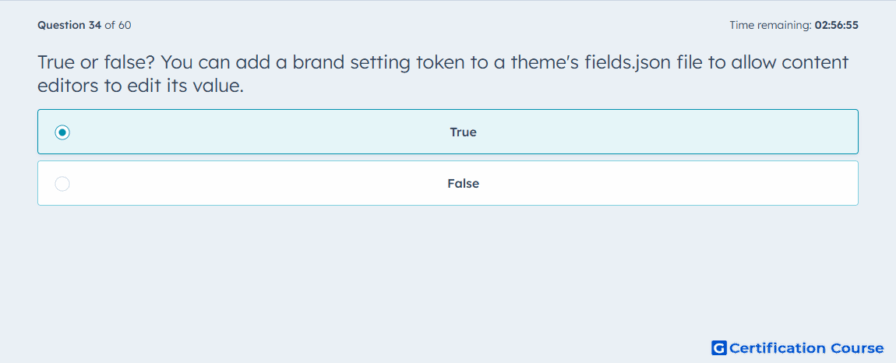 True or false? You can add a brand setting token to a theme'