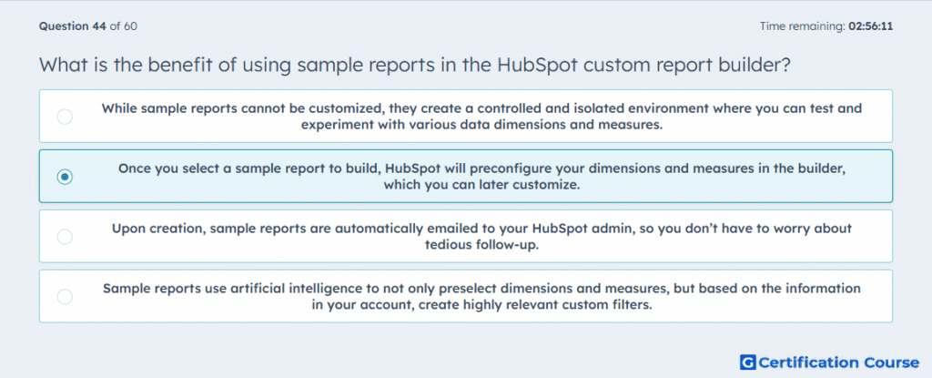 What is the benefit of using sample reports in the HubSpot c