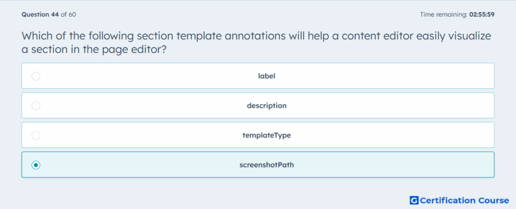 Which of the following section template annotations will hel