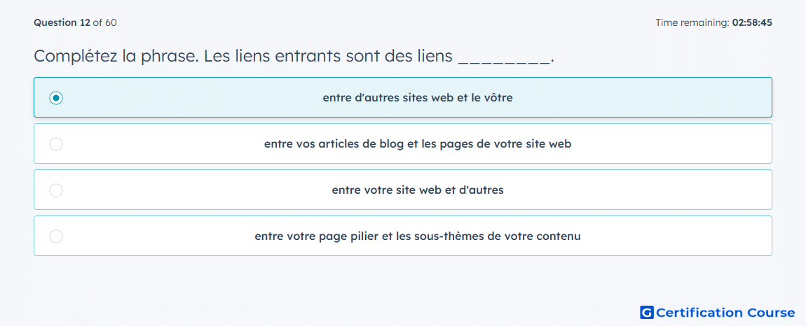 Complétez la phrase. Les liens entrants sont des liens