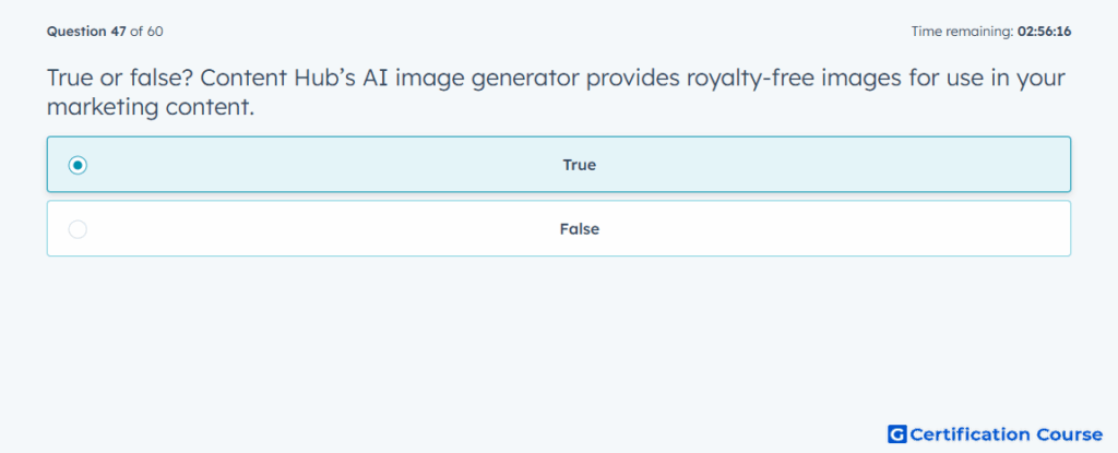 True or false? Content Hub’s AI image generator provides roy