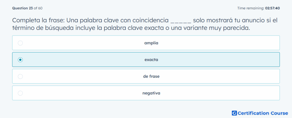 Completa la frase: Una palabra clave con coincidencia
