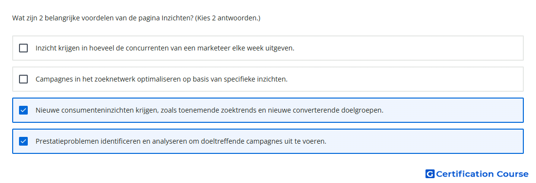 Wat zijn 2 belangrijke voordelen van de pagina Inzichten? (K
