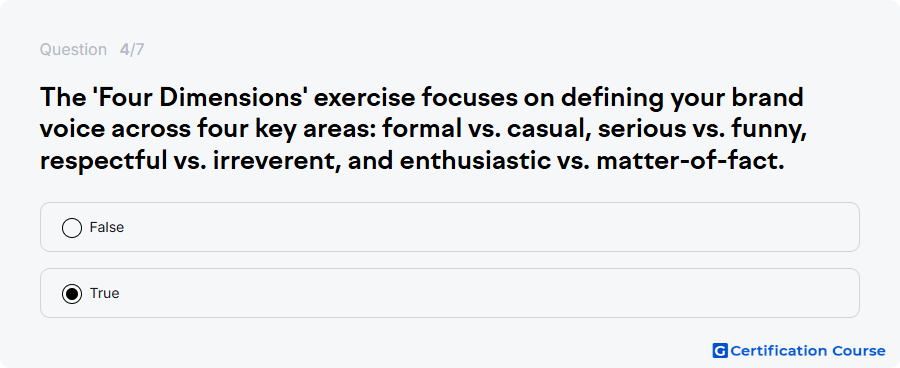 The 'Four Dimensions' exercise focuses on defining your bran